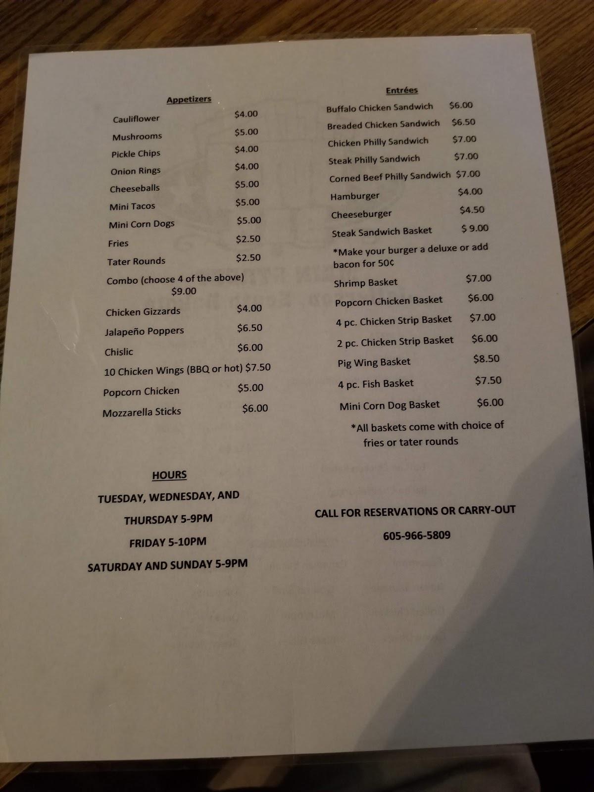 Menu at Bud's Bar, Jefferson