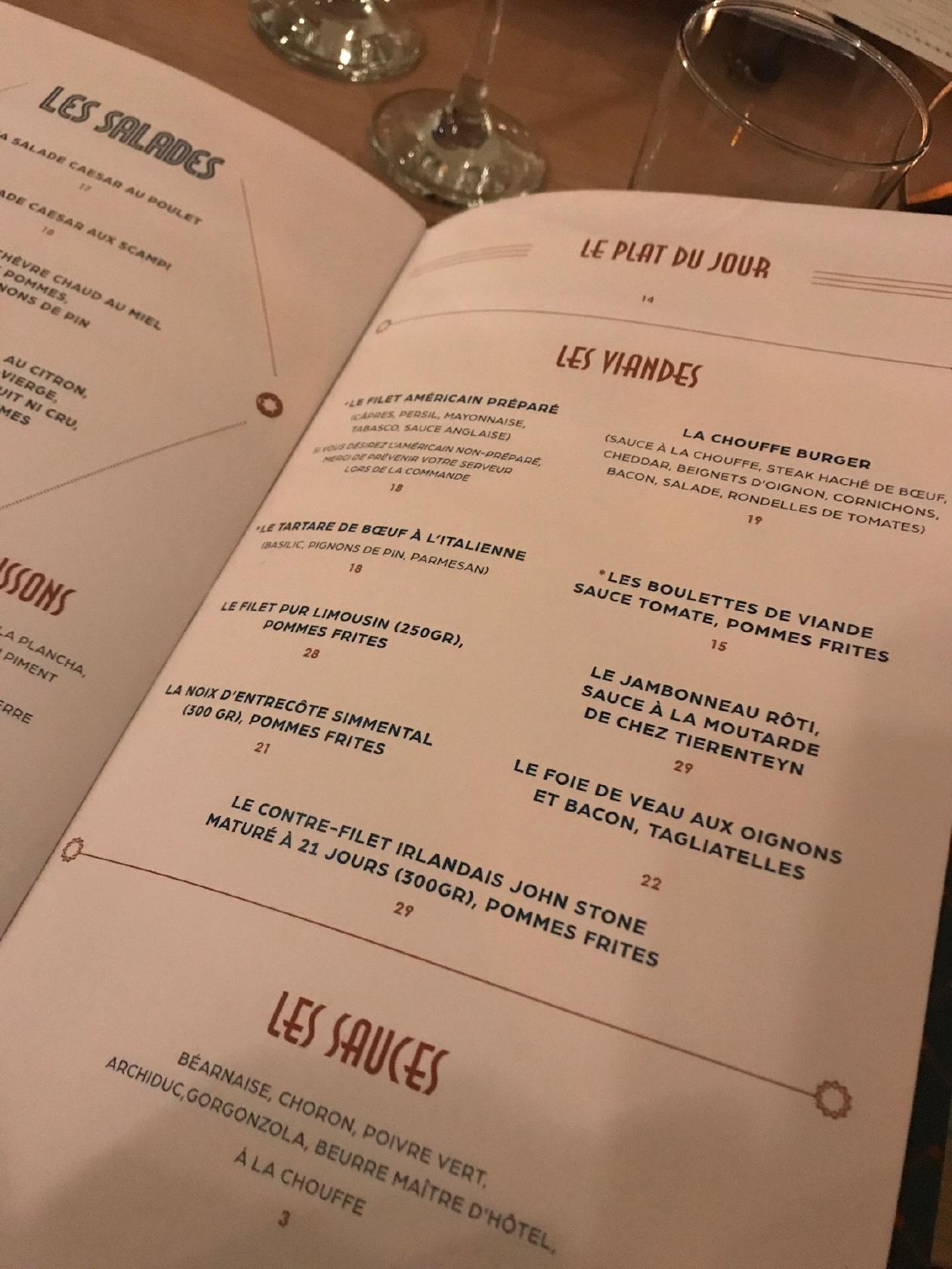 Menu au Chez Georges, Genappe