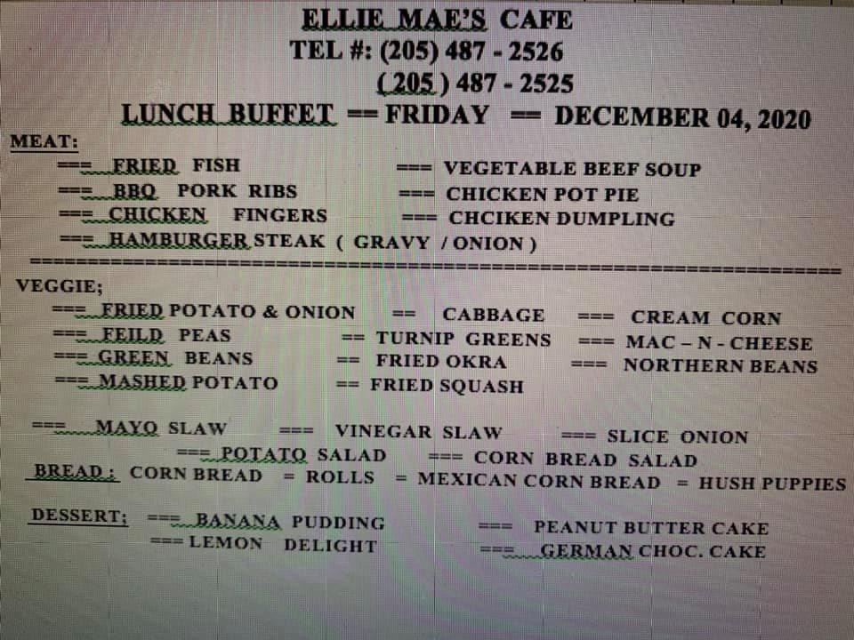 Menu at Ellie Mae's Cafe, Winfield