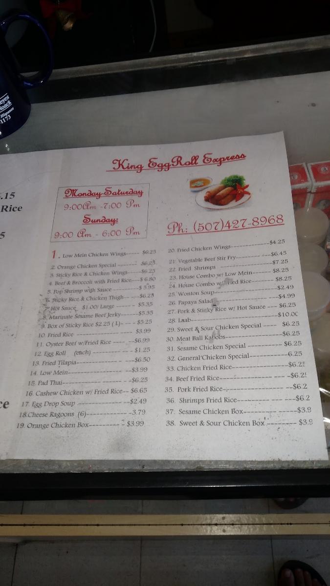 Menu at King Egg Roll restaurant, Mountain Lake