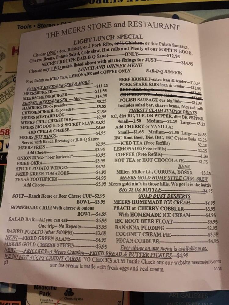 Menu at Meers Store and Restaurant, Meers