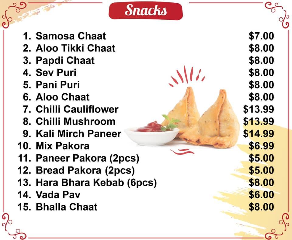 Menu at Samosa King restaurant, Doonside