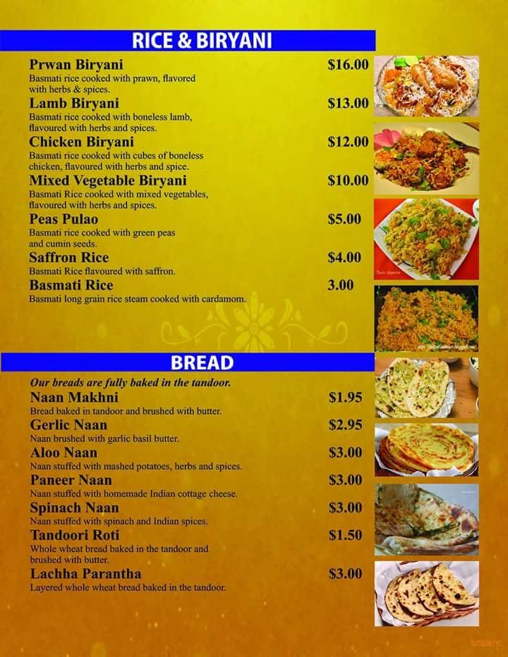 Menu at Spice of Life restaurant, Prince George
