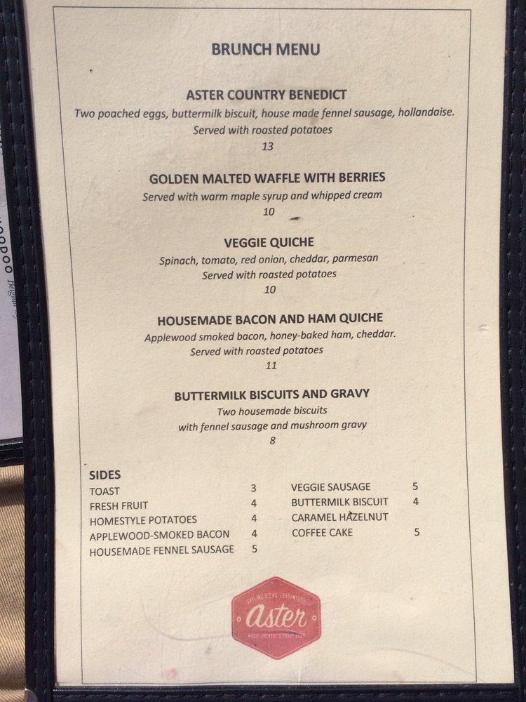 Menu at Aster Cafe, Minneapolis