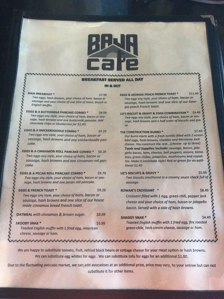 Menu at Baja Cafe on Campbell, Tucson
