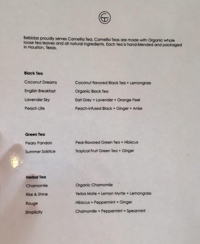 Menu at Bebidas pub & bar, Houston