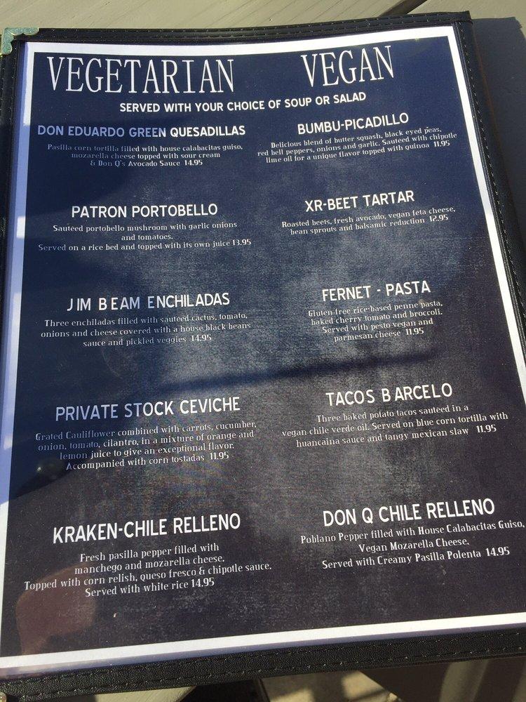 Menu at Don Q's steakhouse, Atascadero