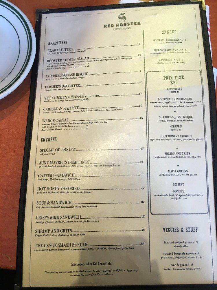 Menu at Red Rooster Harlem pub & bar, New York City, 310 Lenox Ave