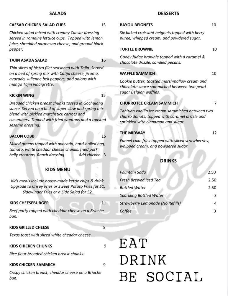Menu at Slough House Social restaurant, Colusa