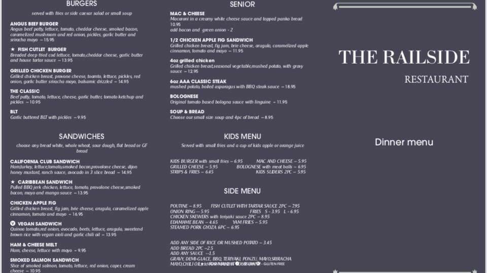 Menu at The Railside Restaurant, Chase