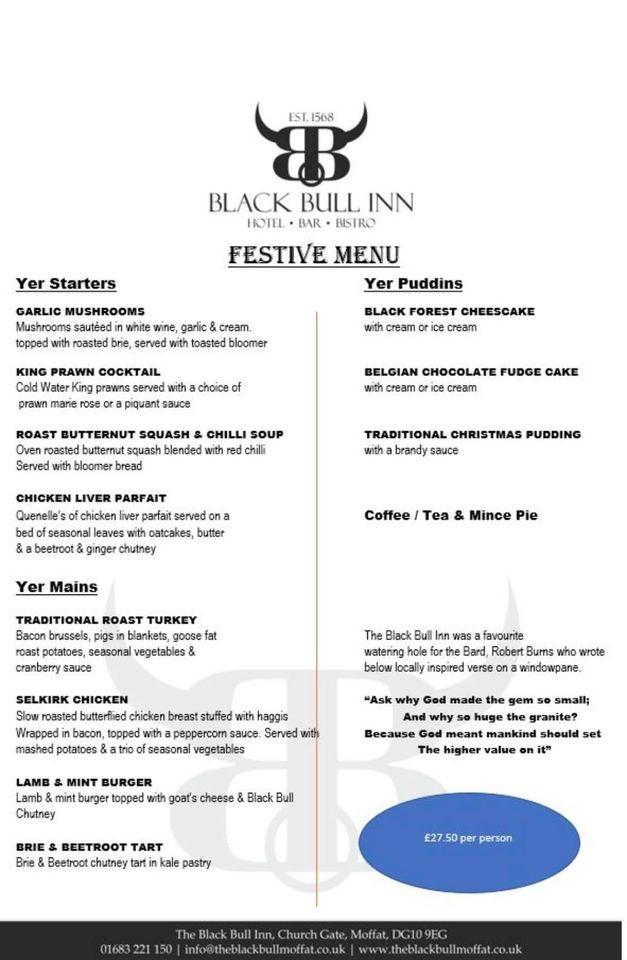 Menu at Black Bull Inn Moffat pub & bar, Moffat