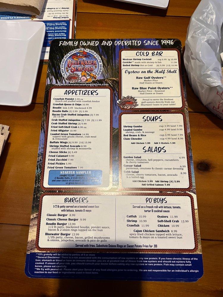 Menu at Bluewater Seafood restaurant, The Woodlands, FM 2920 Rd
