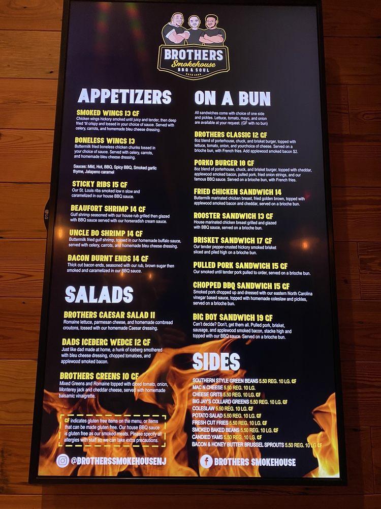 Menu at Brothers Smokehouse BBQ & Soul, Ramsey, 900 Route 17 N