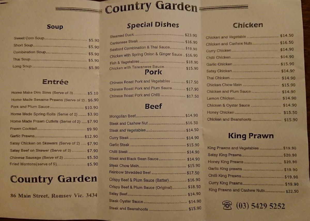 Menu at Country Garden Chinese Restaurant, Romsey