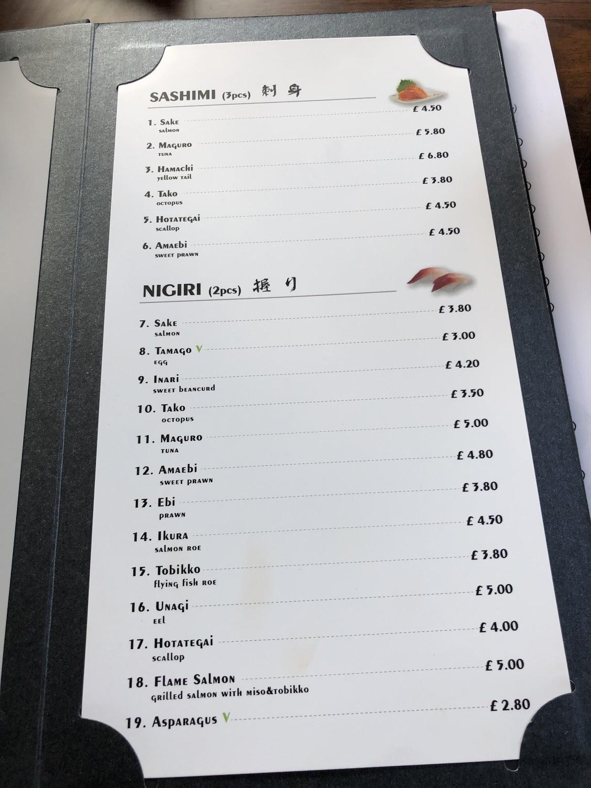 Menu at Domo Japanese Cuisine restaurant, Harrogate
