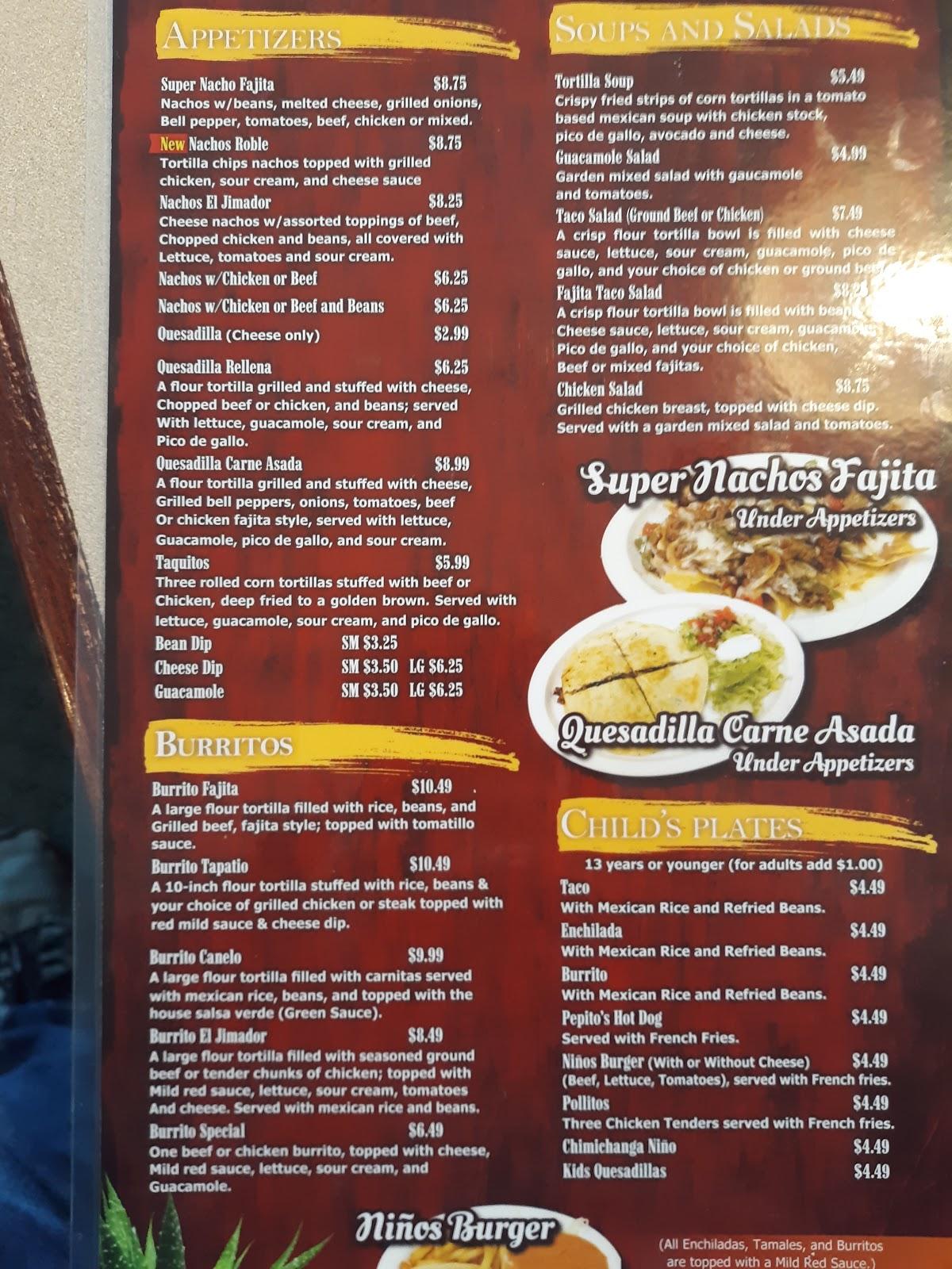 Menu at El Jimador Mexican Restaurant, Iola