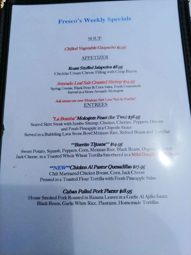 Menu at Fresco Mexican restaurant, Chester