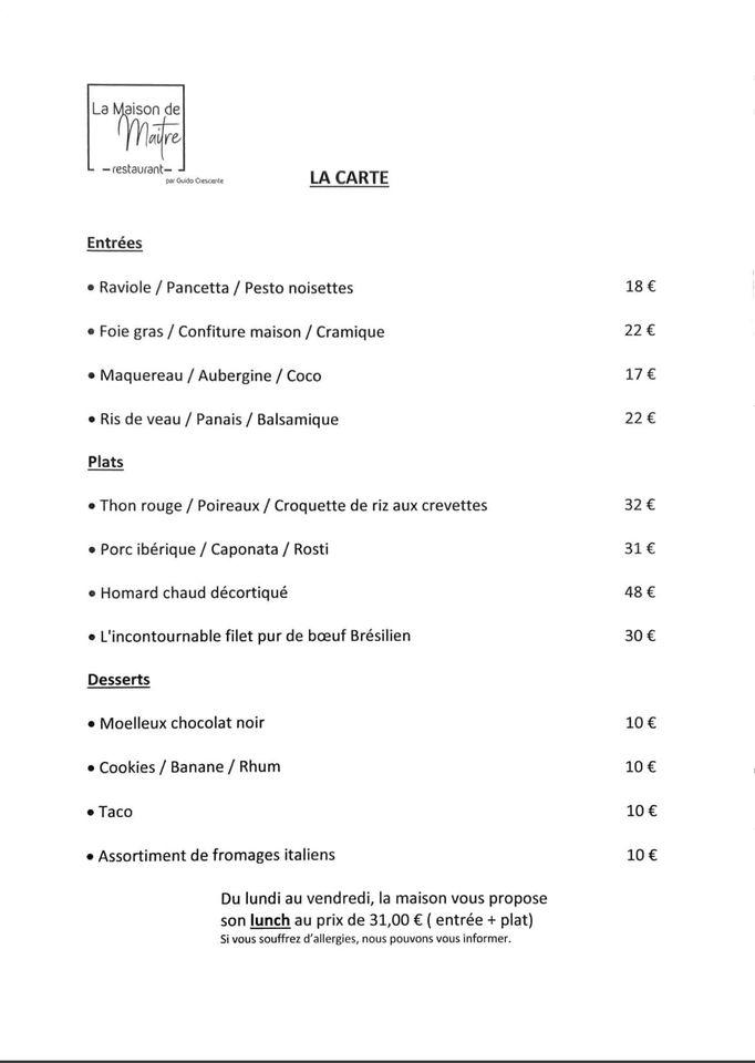 Menu au La Maison de Maître, Herstal