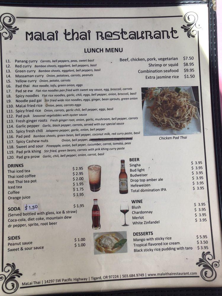 Menu at Malai Thai Restaurant, Tigard