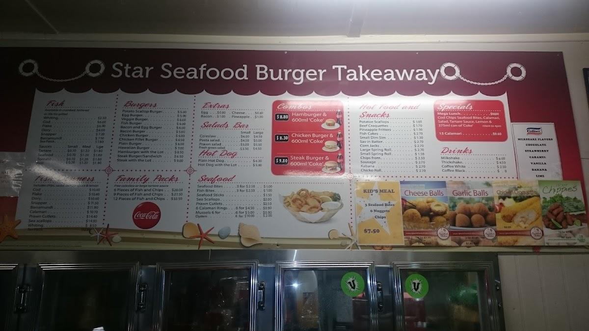 Menu at Star Seafood & Burger fast food, Moorooka