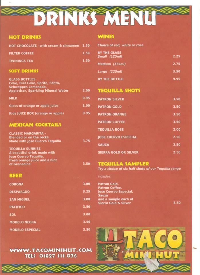 Menu at Taco Mini Hut restaurant, Tamworth