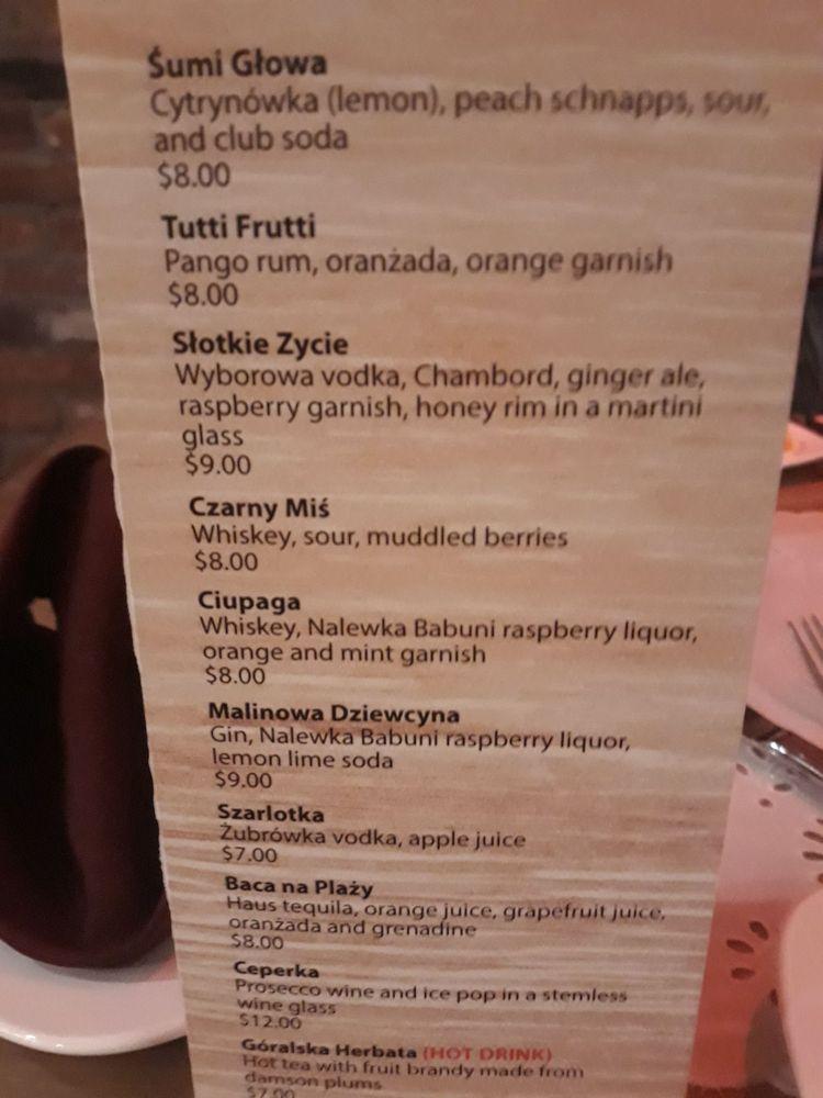 Menu at Tatra Haus restaurant, Wallington
