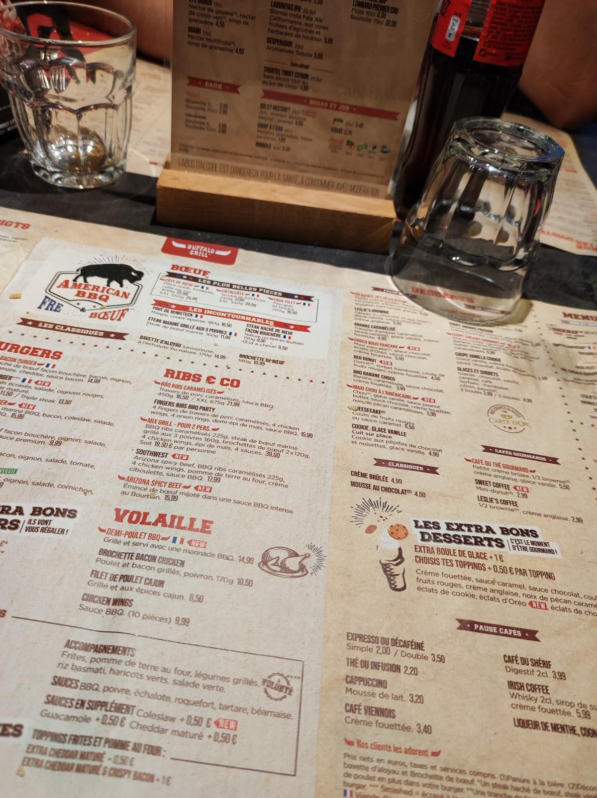 Menu au Buffalo Grill restaurant, Sélestat