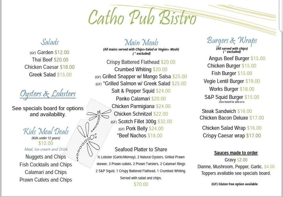 Menu at Catho Pub ("Catherine Hill Bay Hotel"), Catherine Hill Bay