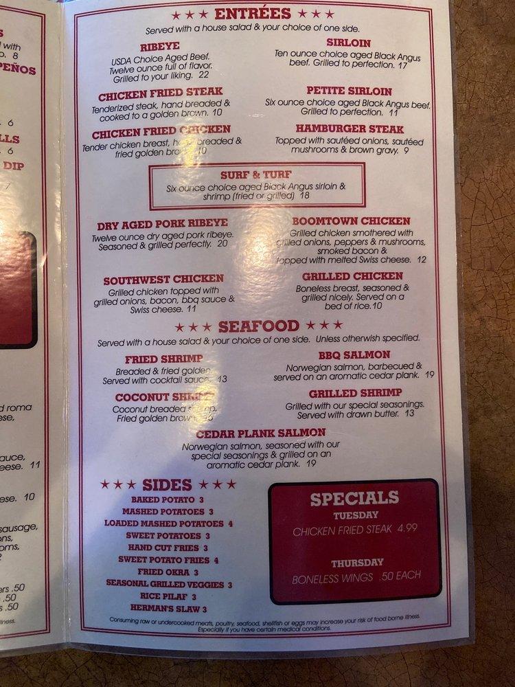 Menu at Boomtown Grill pizzeria, Elk City