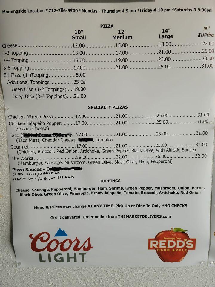 Menu at Chopper Davo's Pizza pizzeria, Sioux City