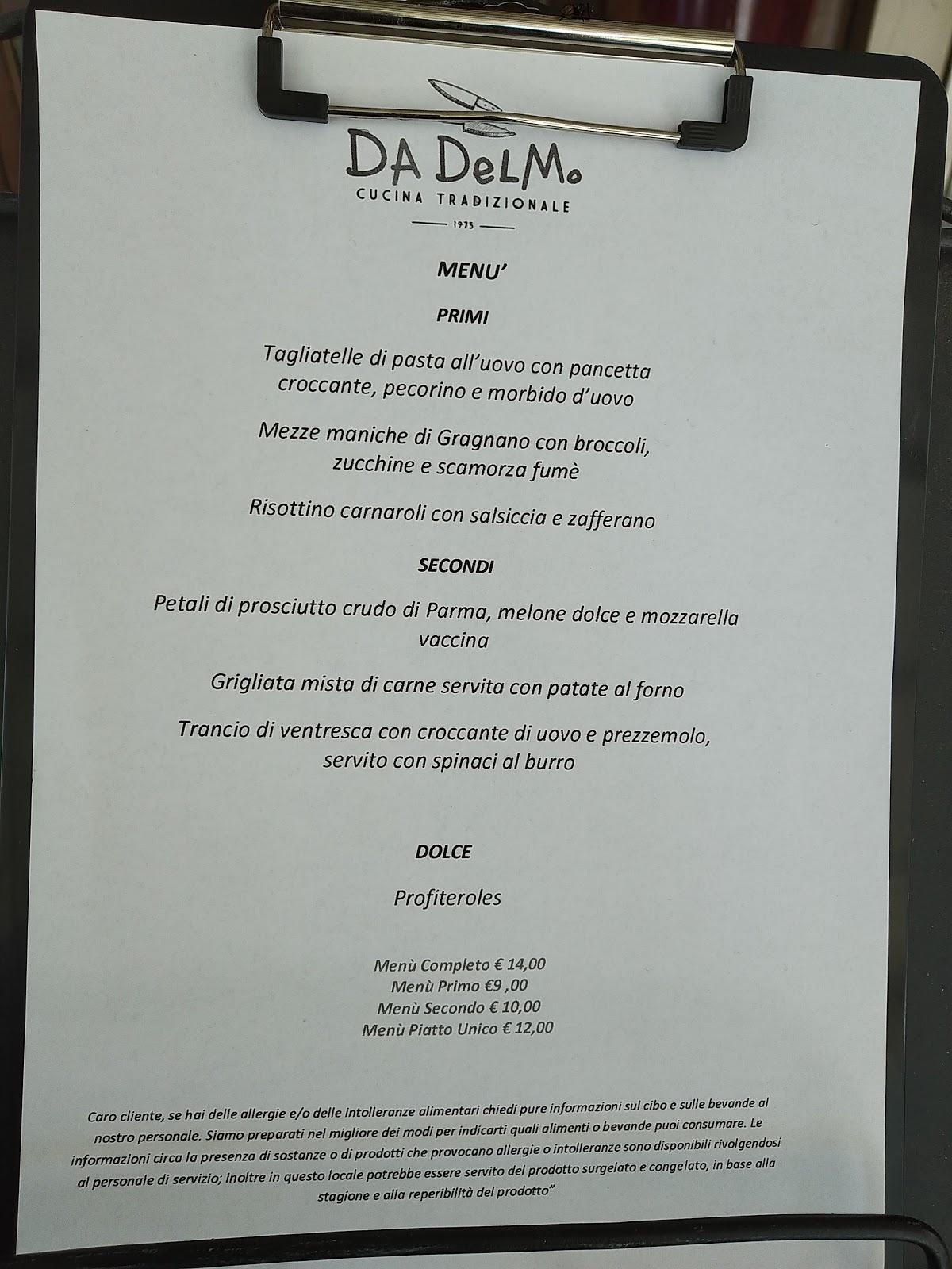 Menu da Da Delmo 1975 ristorante, Vermezzo