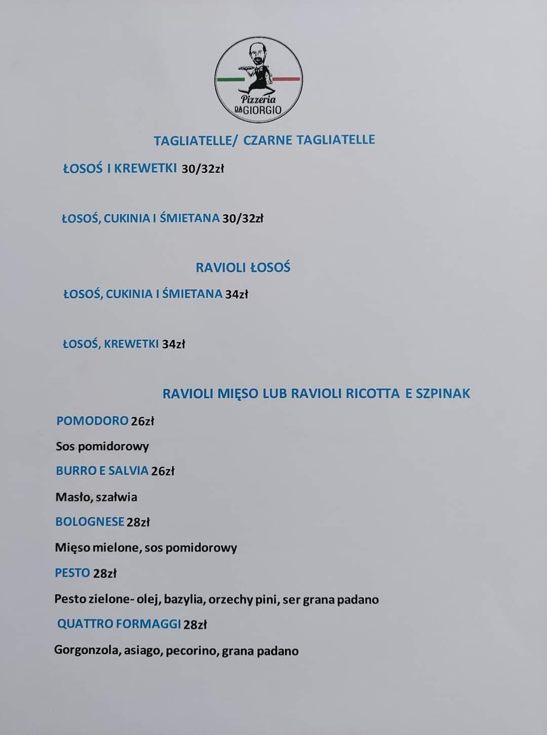 Menu at Trattoria Da Giorgio restaurant, Witnica