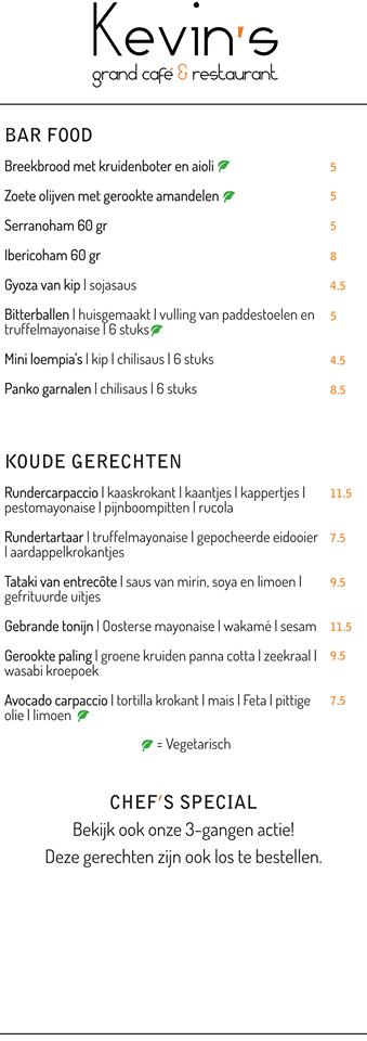 Menu at Kevin's grand café & restaurant, Maassluis