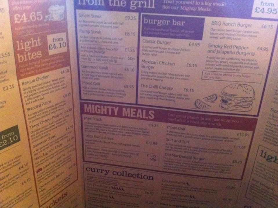 Menu at Longwood pub & bar, Tamworth