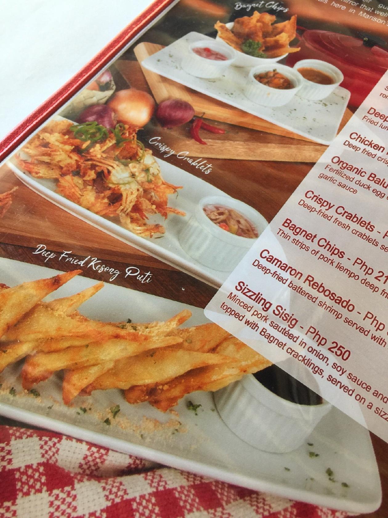 Menu at Marison's restaurant, Antipolo, Mille Luce