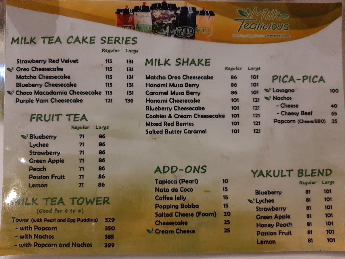 Menu at Milk Tealicious Angono cafe, Angono