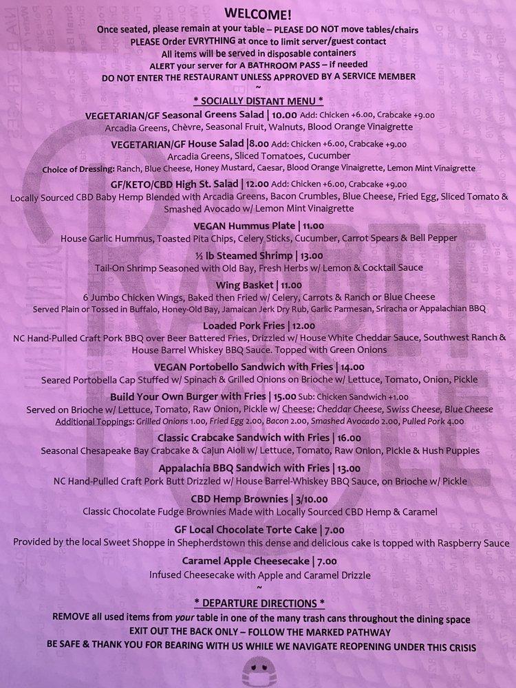Menu at The Rabbit Hole pub & bar, Harpers Ferry