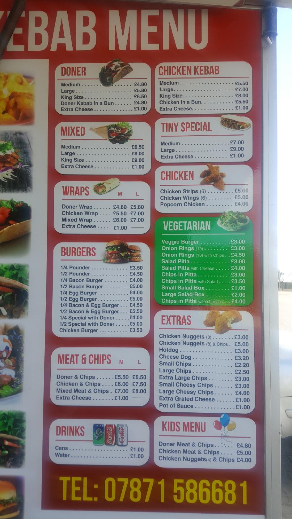Menu at Wickes Kebab & Burger Van restaurant, Swindon