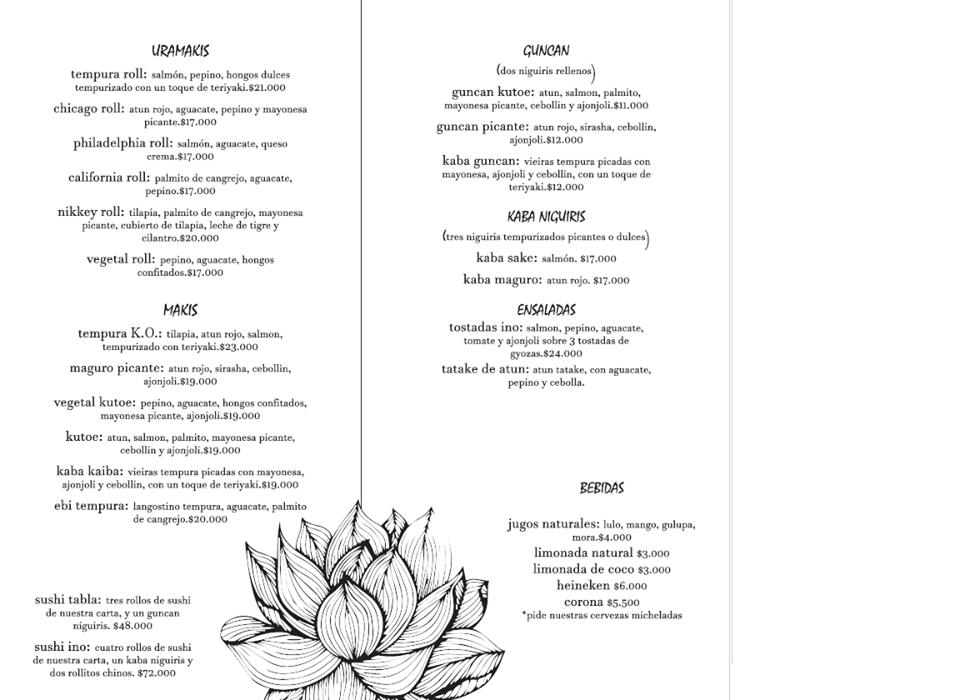 Menu at Yokomo Gran granada restaurant, Bogotá