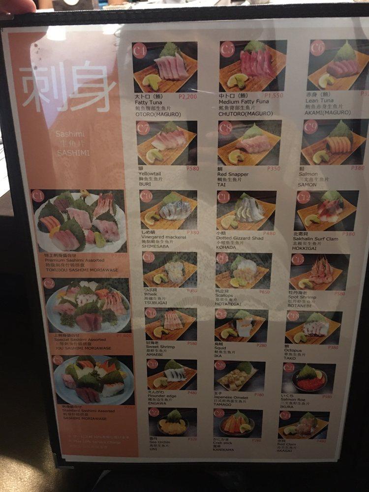 Menu at Chiba Japanese Restaurant, Mabalacat