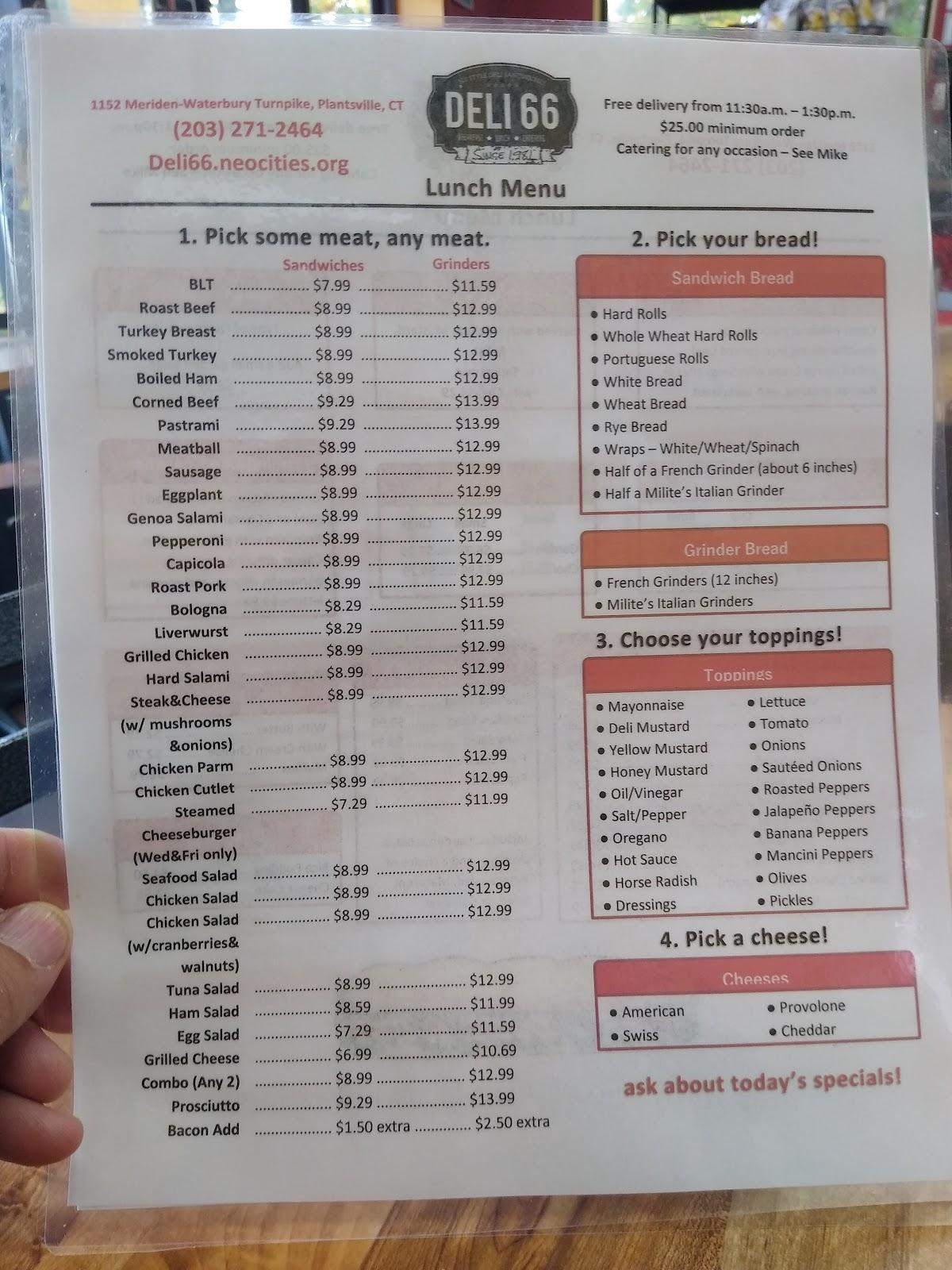 Menu at Deli 66 restaurant, Cheshire
