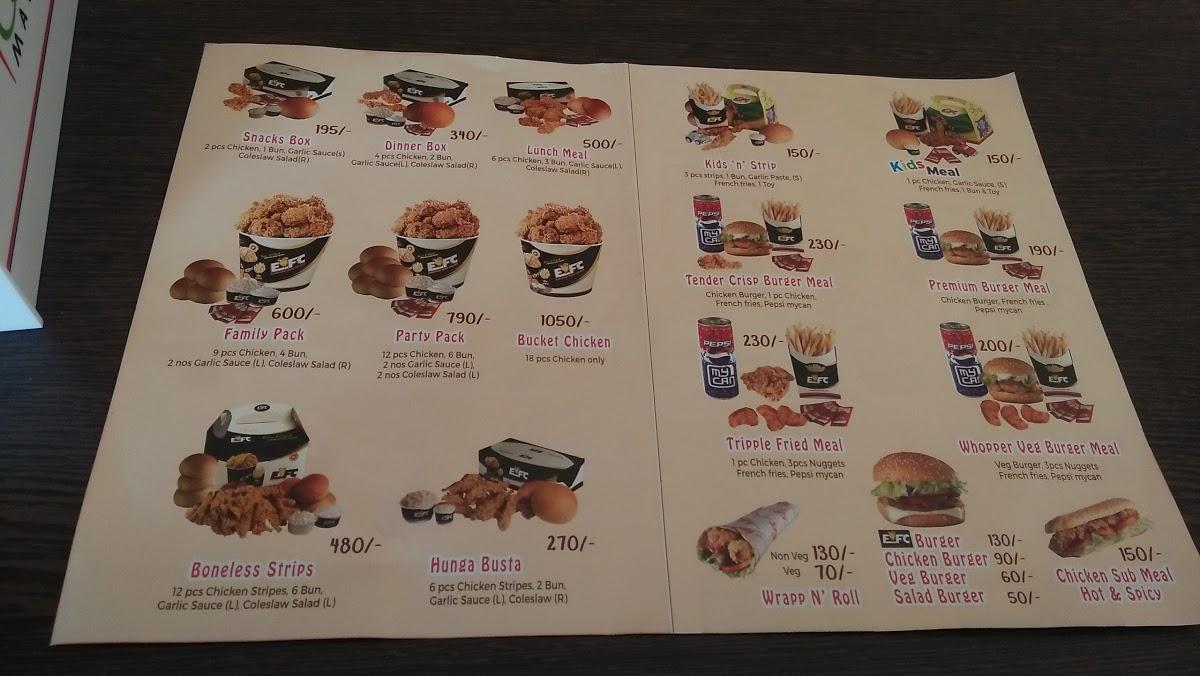 Menu at European Fried Chicken (EFC), Thrissur, G67C+F2F