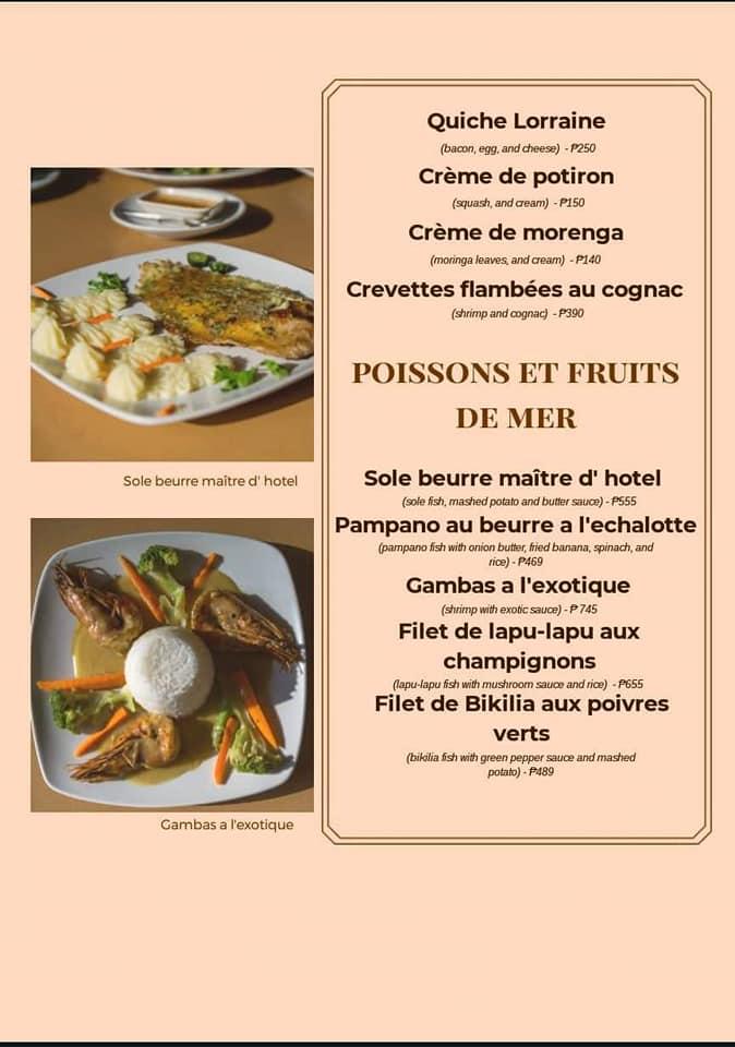 Menu at L'Eau Vive in Asia restaurant, Manila