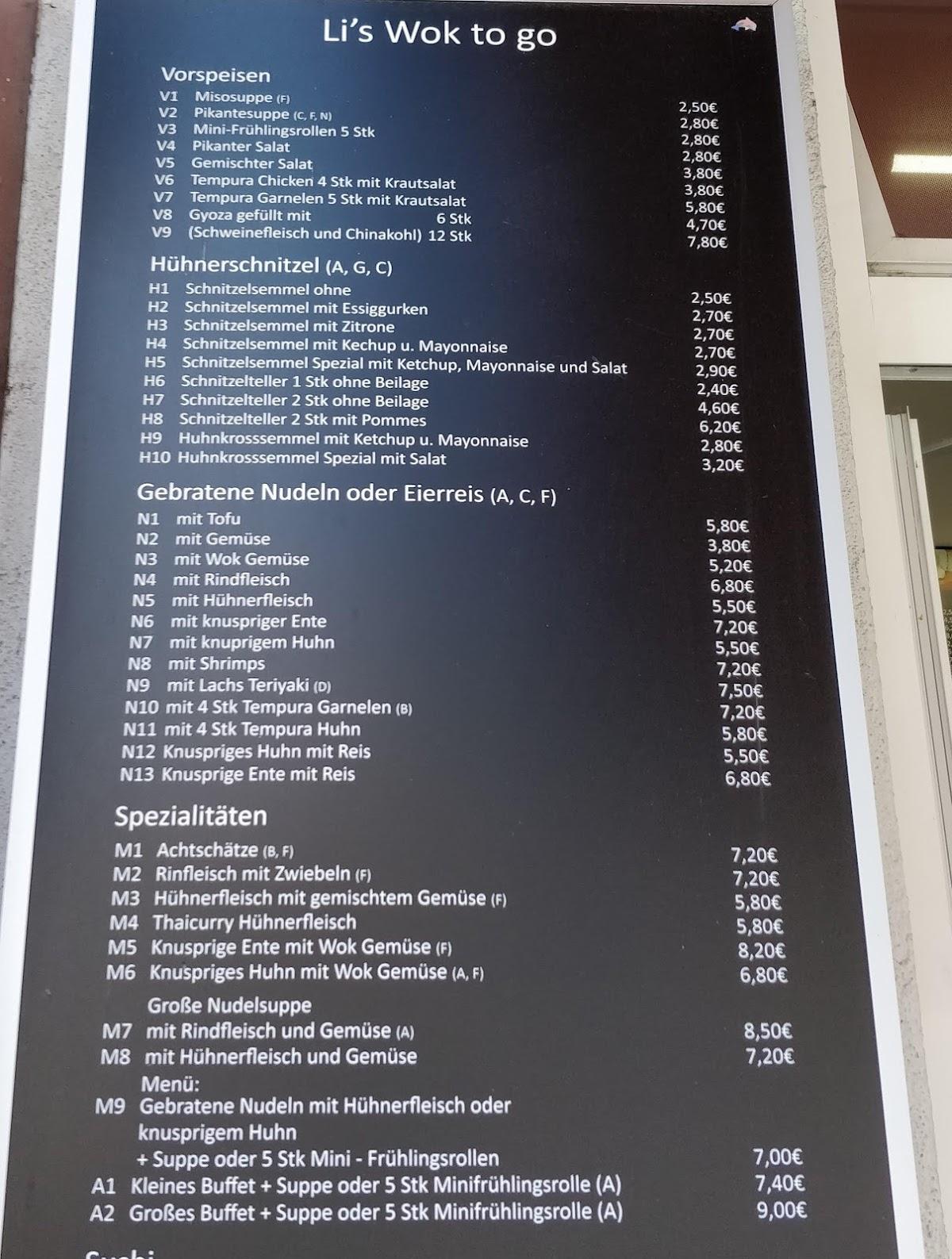 Speisekarte von Li's Wok To Go restaurant, Wien