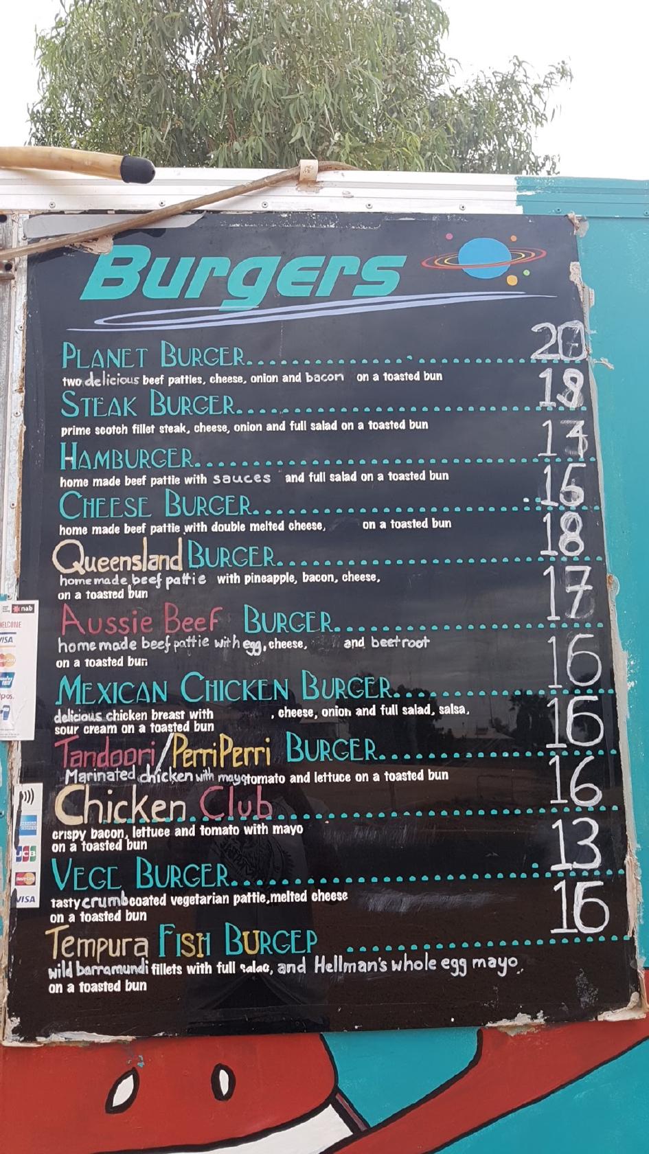 Menu at Planet Burgers Exmouth restaurant, Exmouth