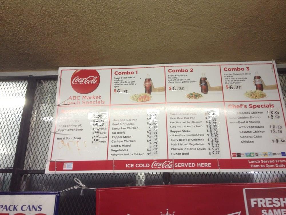 Menu at ABC Market fast food, Tucson
