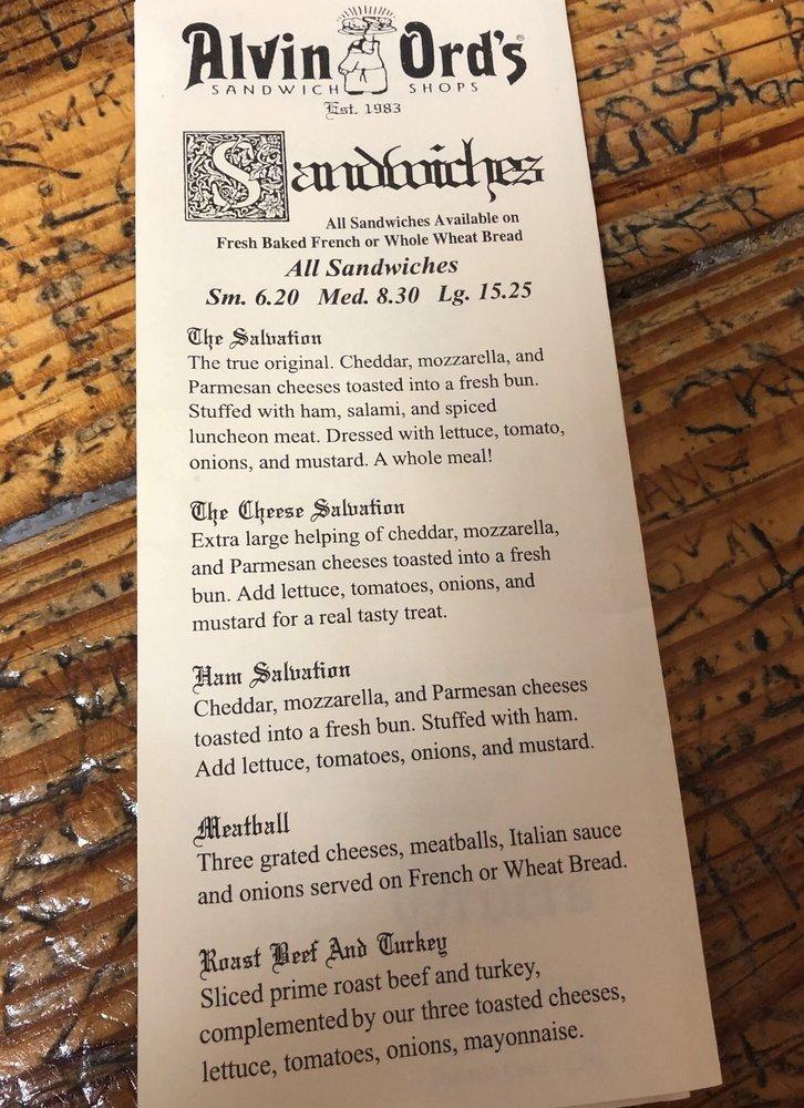 Menu at Alvin Ord's Sandwich Shop restaurant, Port Royal