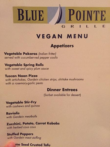 Menu at Blue Pointe Grille restaurant, Watkins Glen