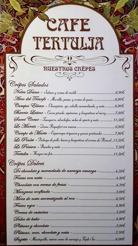 Menu at Café Tertulia, Vitoria-Gasteiz