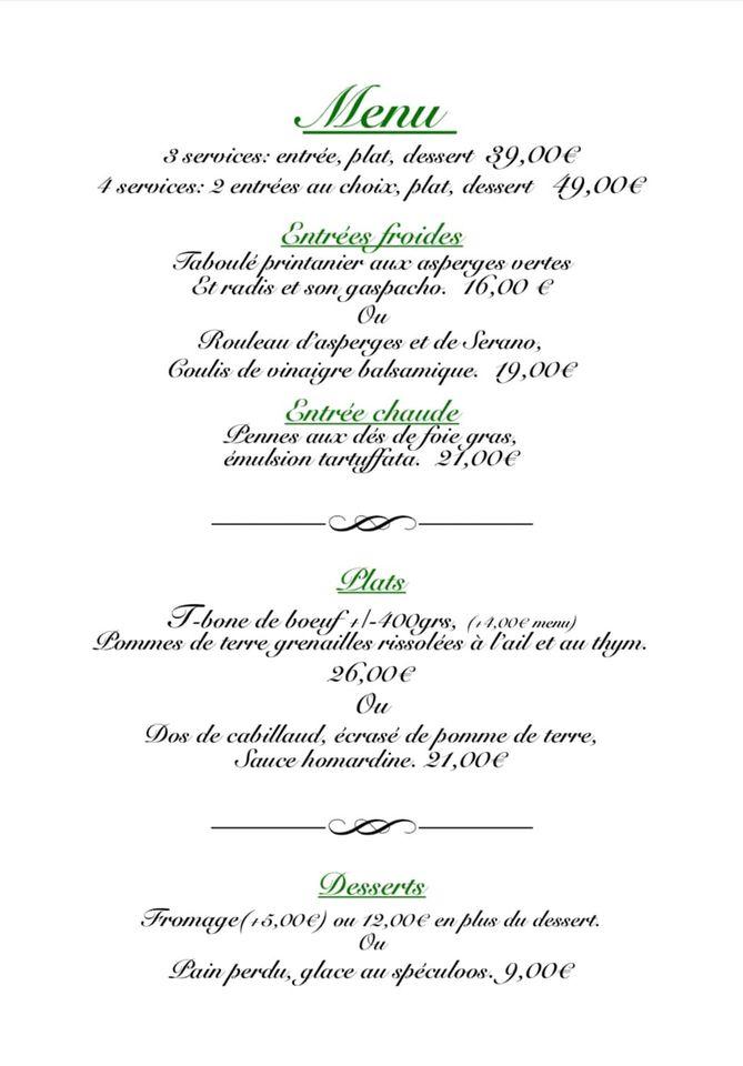 Menu au Chez Marie, Durbuy